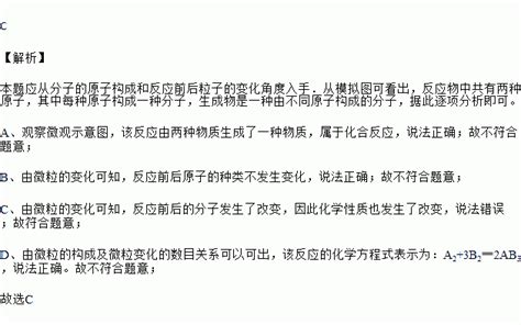 某反应的微观示意图如图 用 与 代表A B两种元素的原子下列说法不正确的是 A 该反应属于化合反应B 反应前后原子的种类不发生