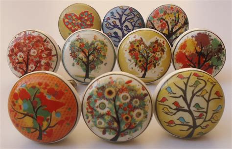 Multi Color Tree Design Ceramic Knobs Kitchen Cabinet Drawer Etsy