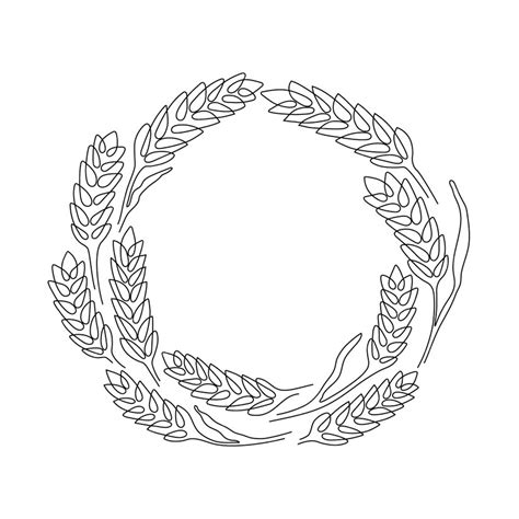 밀 곡물 귀 원형 화환 프레임 개요입니다 밀 보리 쌀 옥수수 귀리와 곡물의 라인 스케치 프리미엄 벡터