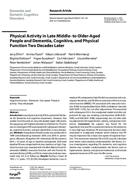Pdf Physical Activity In Late Middle To Older Aged People And Dementia Cognitive And