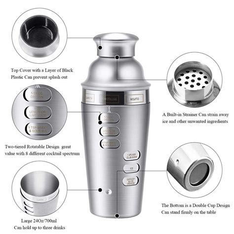 700ml Cocktail Shaker Measuring Stainless Steel Ba Grandado
