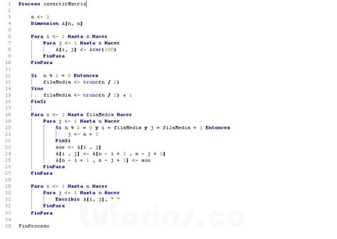 Arreglos PSeint Invertir Matriz Cuadrada Tutorias Co