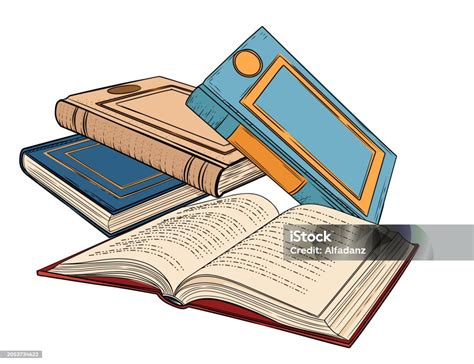 白い背景で隔離されたハードカバーのベクトルイラストと本の手描きスタイルのスタック いたずら書きのベクターアート素材や画像を多数ご用意