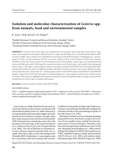 Pdf Isolation And Molecular Characterization Of Listeria Spp From