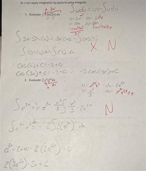 solved integration by parts1 integral x sin 3x dx 2
