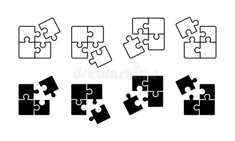 Set Of Pieces Puzzle Vector Icons Outline Blank Jigsaw Problem