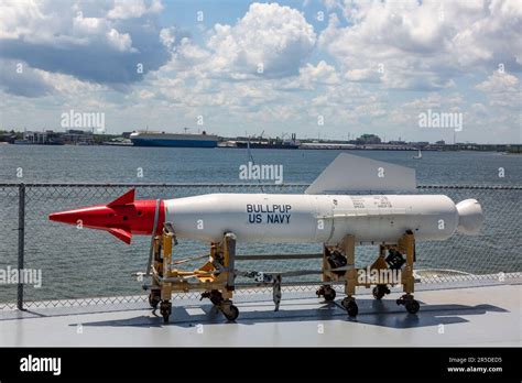 A Martin AGM-12B Bullpup air to ground missile on display on the deck ...