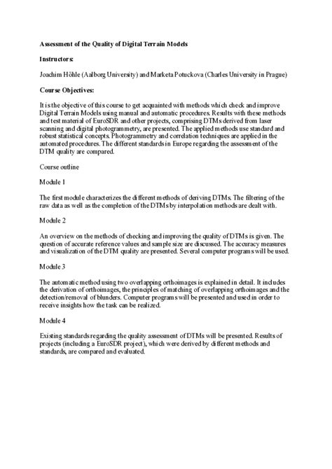 Pdf Assessment Of The Quality Of Digital Terrain Models