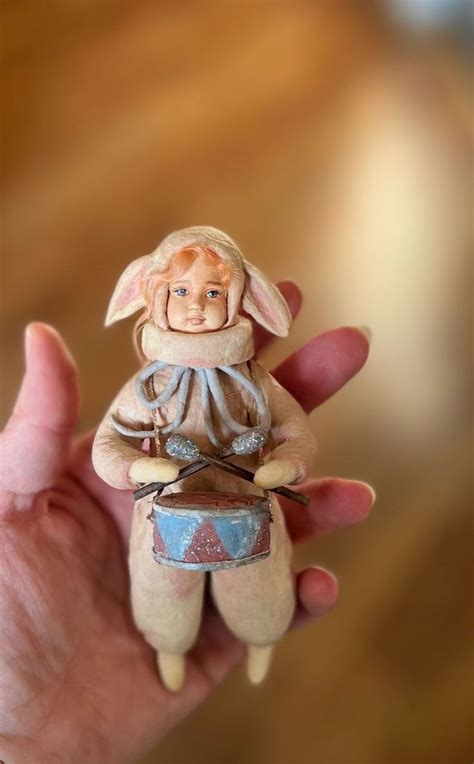 Ватная игрушка в ретро стиле Зайчик с барабаном в интернет магазине на Ярмарке Мастеров