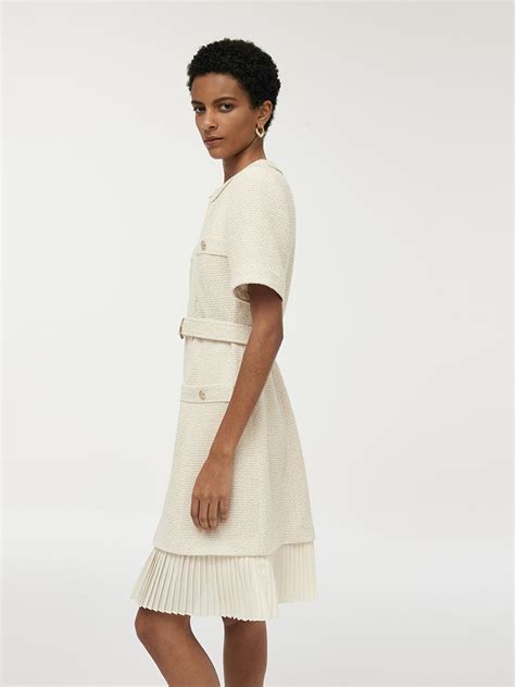 Wool Blend Tweed Women Mini Dress With Belt Goelia