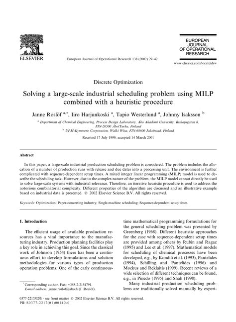 Pdf Solving A Large Scale Industrial Scheduling Problem Using Milp