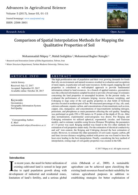 PDF Comparison Of Spatial Interpolation Methods For Mapping The Qualitative Properties Of Soil