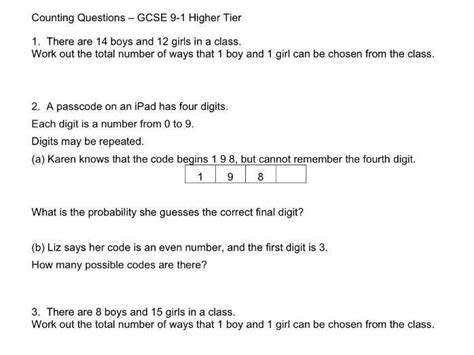 Gcse 9 1 Higher Tier Counting Problems Permutations And Combinations