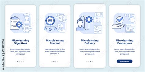 Microlearning Components Light Blue Onboarding Mobile App Screen Walkthrough 4 Steps Editable