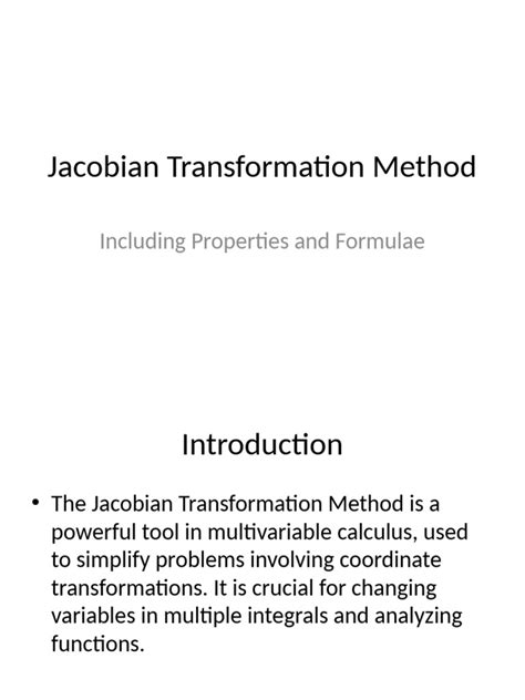 Jacobian Transformation Method With Properties Pdf