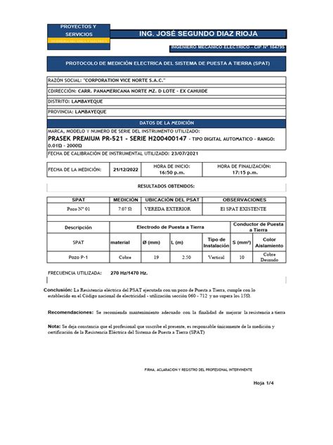 4 Protocolo De Puesta A Tierra Pdf Materiales Electricidad