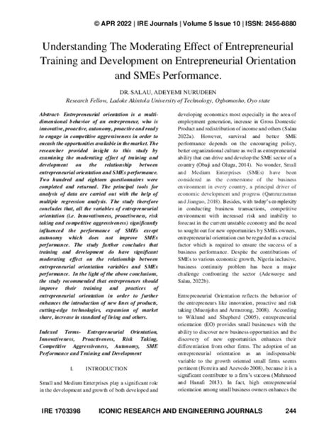Pdf Understanding The Moderating Effect Of Entrepreneurial Training And Development On