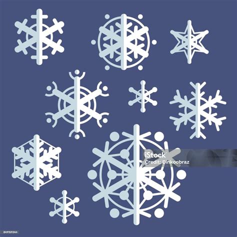 平面樣式向量雪花的集合一套冬季圖示向量圖形及更多下雪圖片 下雪 俄羅斯 冬天 Istock