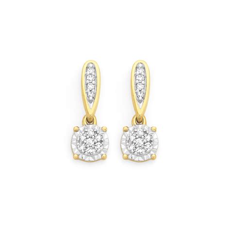 9ct Gold Diamond Cluster Drop Stud Earrings Goldmark Au