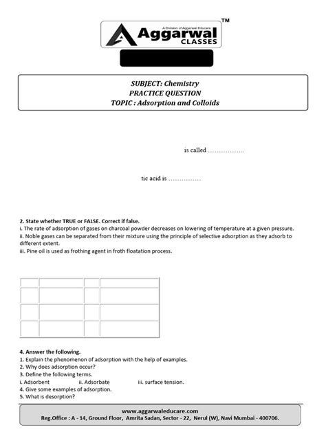 11th Hsc Chemistry Adsorption And Colloids Assignment Pdf Adsorption Catalysis