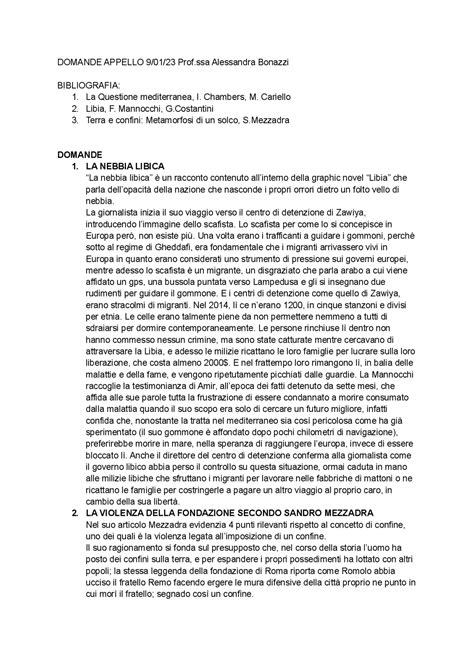 Domande Appello Bonazzi 9 Gennaio 2023 Prove Desame Di Geografia