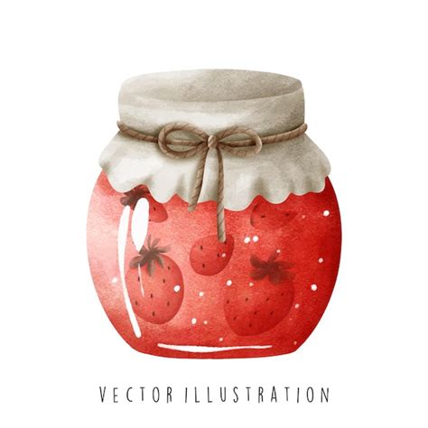 Mermelada De Fresa Acuarela Vector Premium