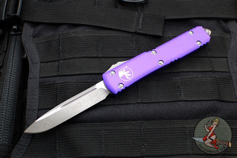 Microtech Ultratech Otf Knife Single Edge Purple Handle Apocalyptic