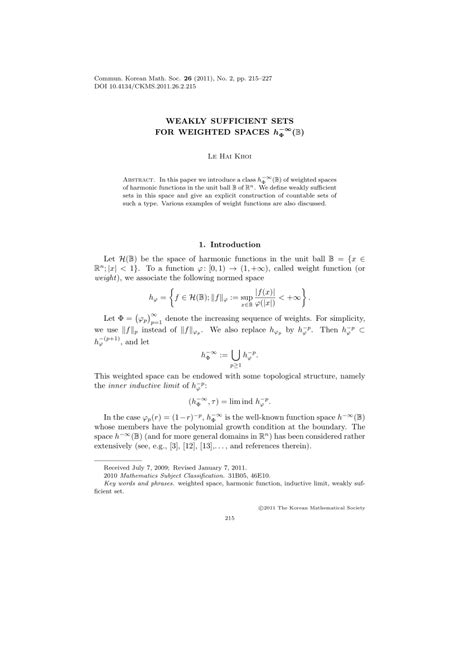 Pdf Weakly Sufficient Sets For Weighted Spaces HΦ ∞ B Double Struck