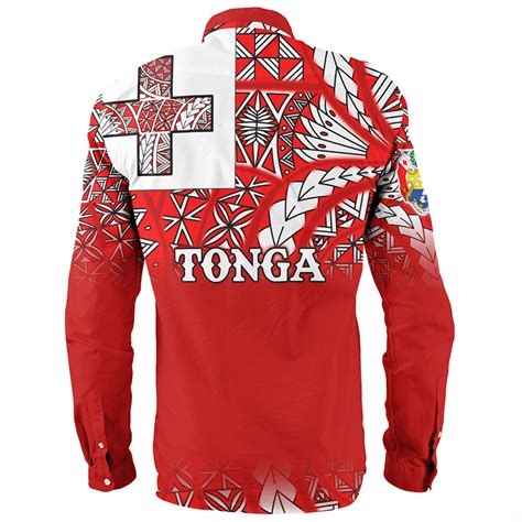 Tonga Long Sleeve Shirt Tonga Flag Color With Traditional Patterns