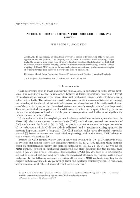 PDF Model Order Reduction For Coupled Problems