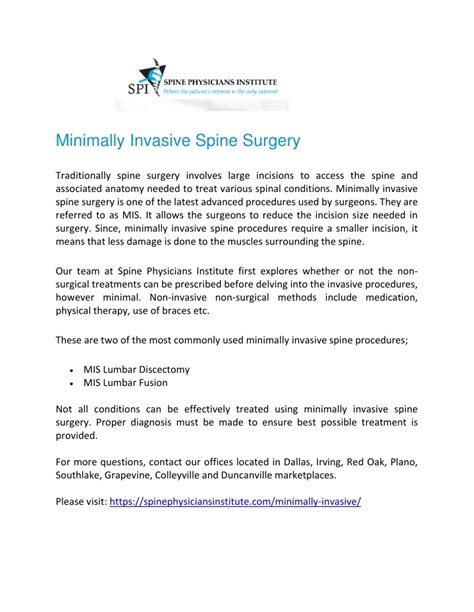 Ppt Minimally Invasive Spine Surgery Dallas Powerpoint Presentation