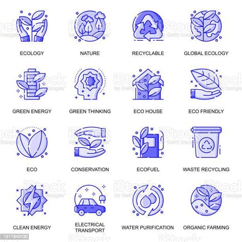 생태 웹 플랫 라인 아이콘 세트 재활용 녹색 에너지 친환경 보존 폐기물 재활용 개념의 개요 그림 웹 사이트 모바일 앱 디자인에