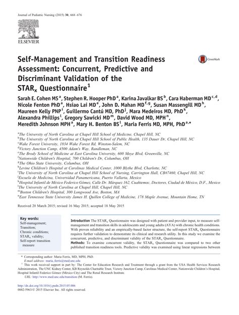 Pdf Self Management And Transition Readiness Assessment Concurrent