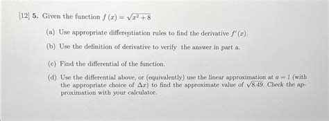 solved [12] 5 ﻿given the function f x x2 82 a ﻿use