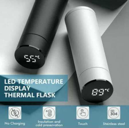 Silver Stainless Steel Led Temperature Display Thermal Flask With