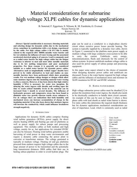 Pdf Material Considerations For Submarine High Voltage Xlpe Cables For Dynamic Applications