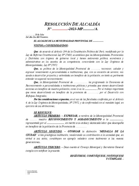 Resolución De Alcaldía Descargar Gratis Pdf Gobierno Local