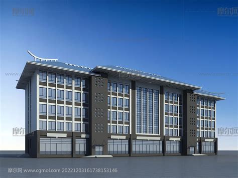 中式办公楼行政中心3d模型中式建筑模型下载 摩尔网cgmol