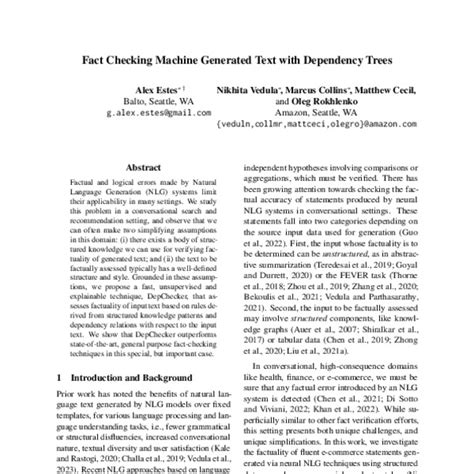 Fact Checking Machine Generated Text With Dependency Trees Acl Anthology