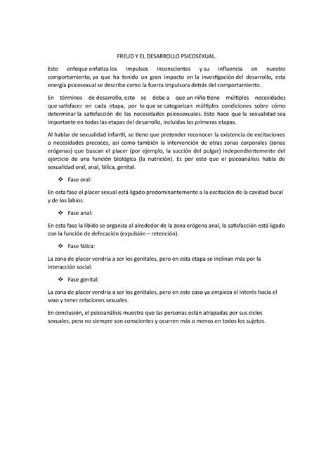 Freud Y El Desarrollo Psico Sexual Jasmith Freud Y El Desarrollo