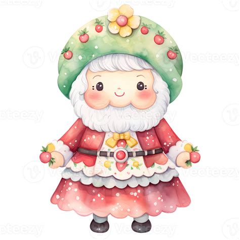Ai Generiert Süß Santa Claus Stechpalme Lustig Oma Aquarell Clip Art
