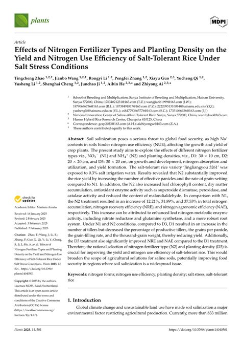 (PDF) Effects of Nitrogen Fertilizer Types and Planting Density on the Yield and Nitrogen Use ...