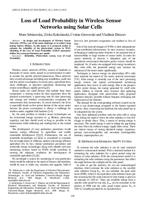 (PDF) Loss of Load Probability in Wireless Sensor Networks using Solar Cells