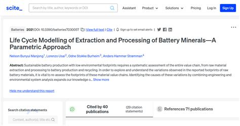 Life Cycle Modelling Of Extraction And Processing Of Battery Minerals—a Parametric Approach