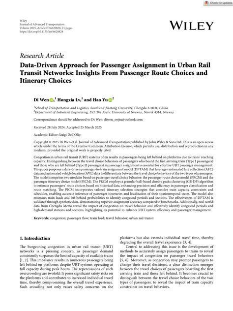 Pdf Data Driven Approach For Passenger Assignment In Urban Rail