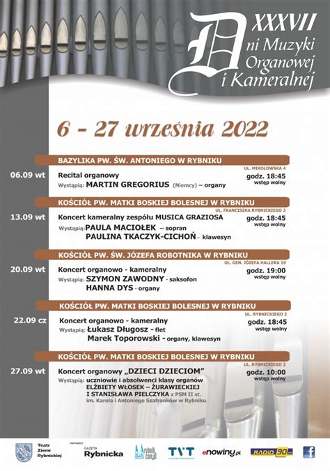 XXXVII Dni Muzyki Organowej I Kameralnej 2022 Teatr Ziemi Rybnickiej