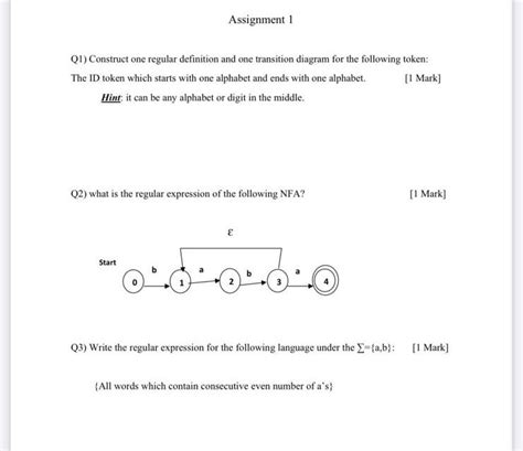 solved assignment 1 q1 construct one regular definition and