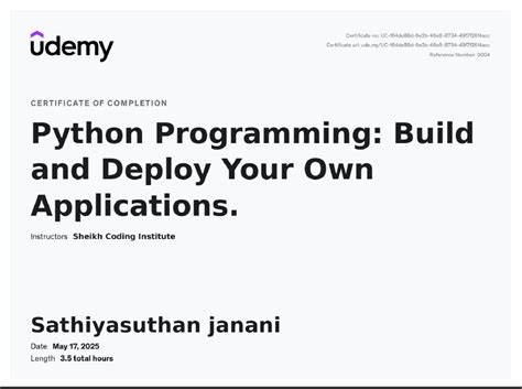 completed python programming course on udemy janani sathiyasuthan posted on the topic linkedin