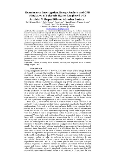 Pdf Experimental Investigation Exergy Analysis And Cfd Simulation
