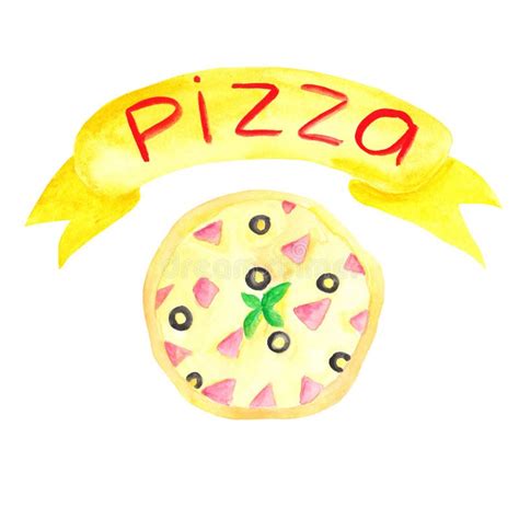 Acuarela Fijada Con La Pizza Rebanadas De La Pizza Inscripci N De La
